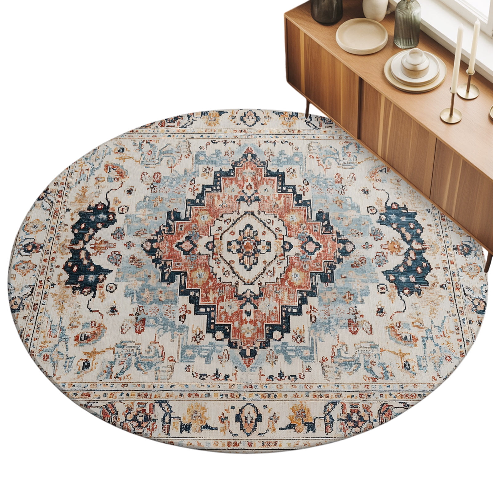 7ft Round Rug Traditional Tribes Area Rugs for Living Room Bedroom ...