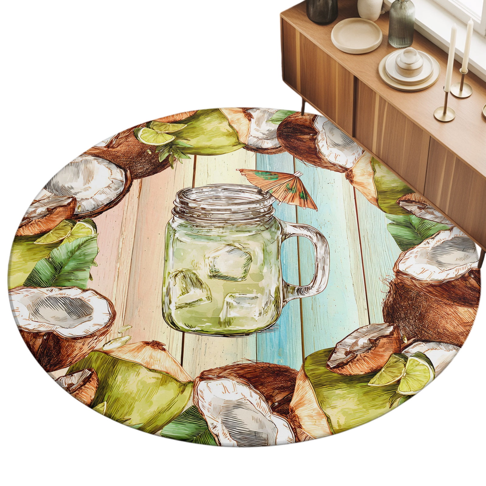 7ft Round Rug Tropical Coconut Area Rugs for Living Room Bedroom ...