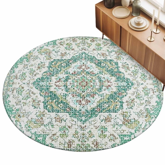 7ft Round Rug Turquoise Boho Area Rugs for Living Room Bedroom Washable ...