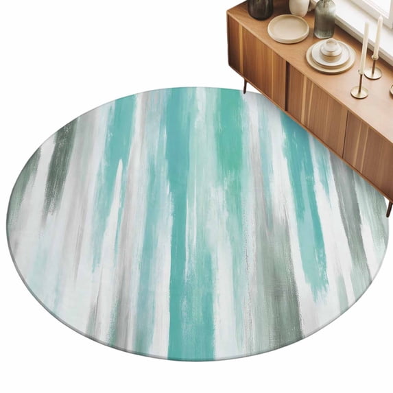 7ft Round Rug Turquoise Gray Area Rugs for Living Room Bedroom Washable ...