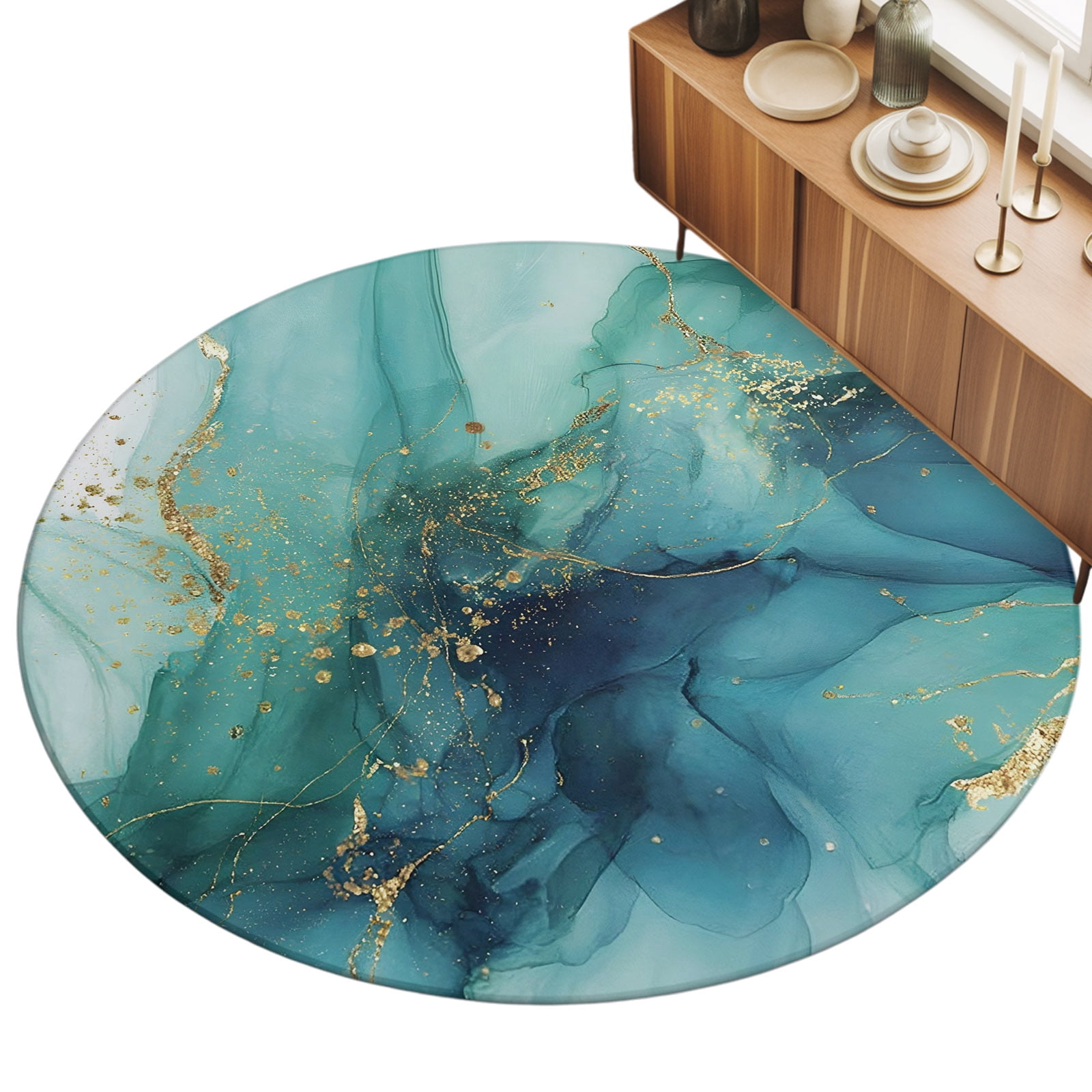 7ft Round Rug Turquoise Marble Area Rugs for Living Room Bedroom ...