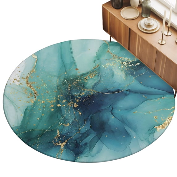7ft Round Rug Turquoise Marble Area Rugs for Living Room Bedroom ...