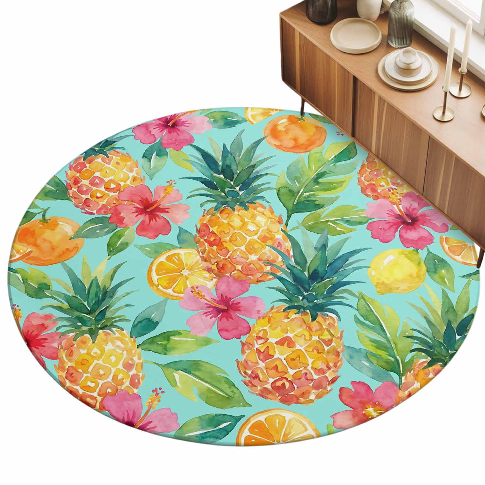 7ft Round Rug Turquoise Summer Pineapple Area Rugs for Living Room ...