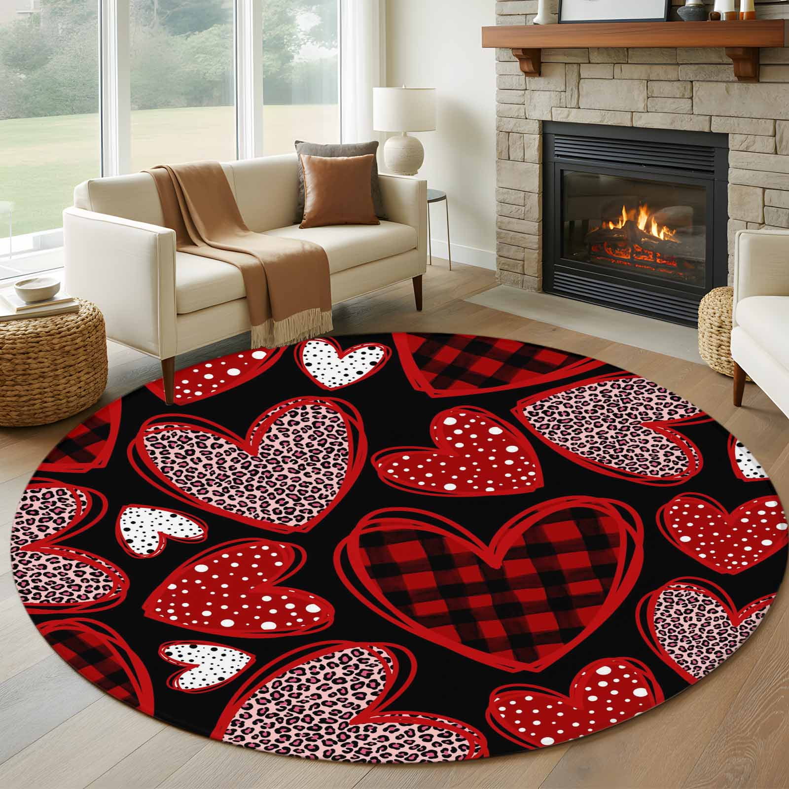 7ft Round Rug, Valentine's Day Non-Skid Rubber Backing Large Area Rugs ...