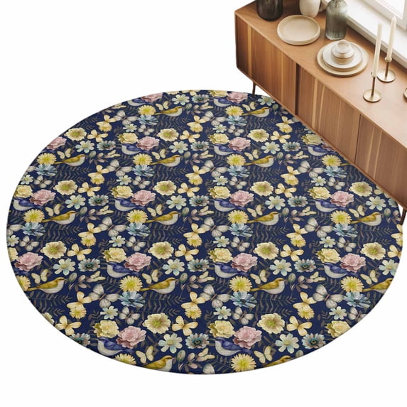 7ft Round Rug Vintage Flower Area Rugs for Living Room Bedroom Washable ...