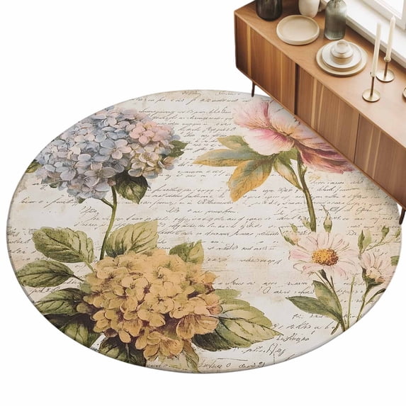 7ft Round Rug Vintage Hydrangea Floral Area Rugs for Living Room ...