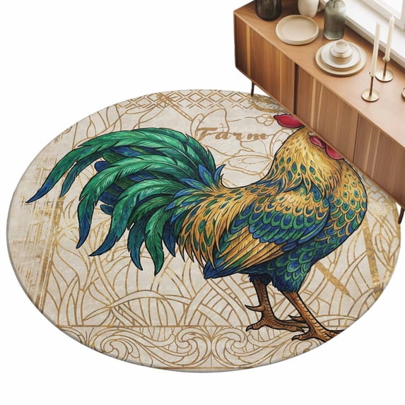 7ft Round Rug Vintage Rooster Area Rugs for Living Room Bedroom ...