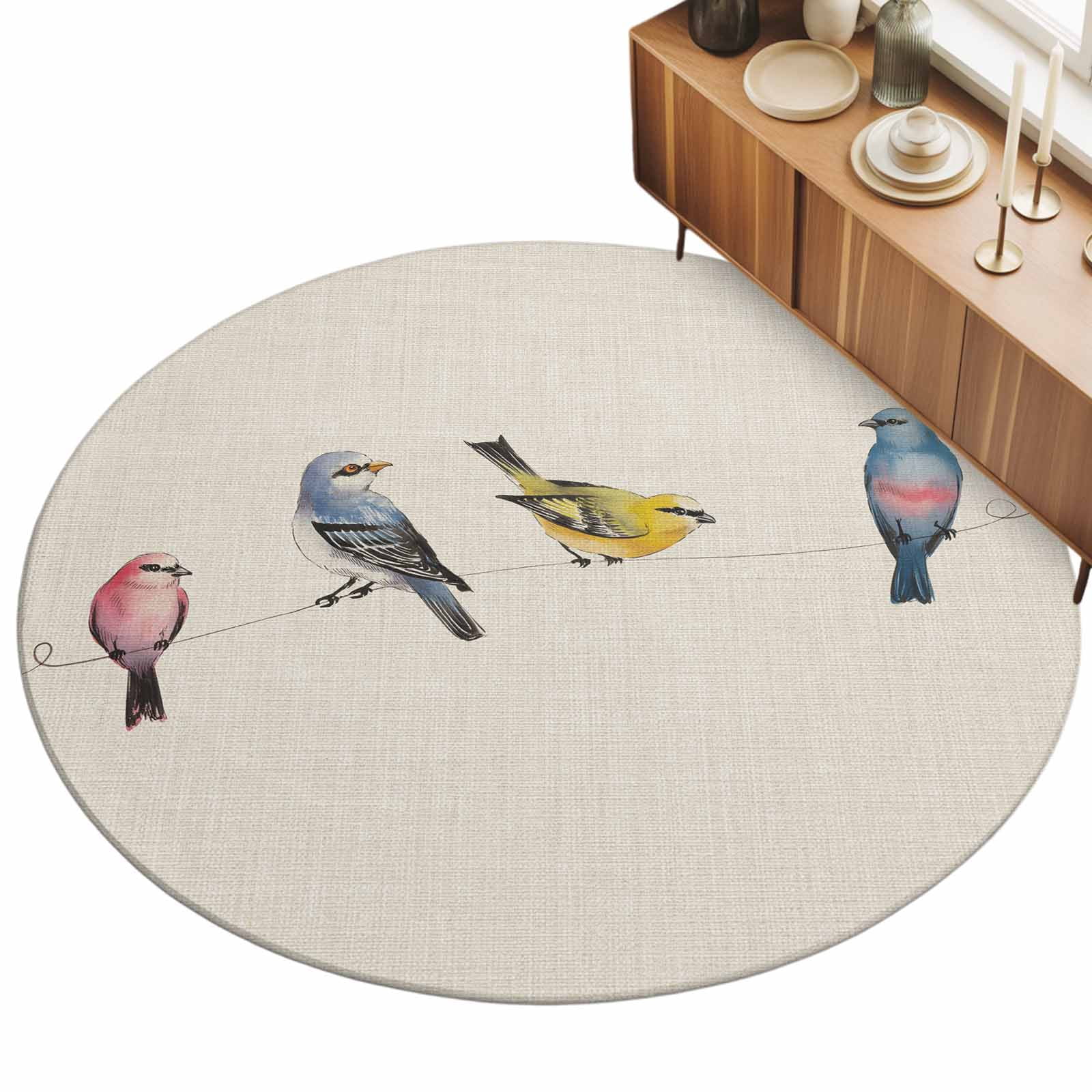 7ft Round Rug Watercolor Birds Area Rugs for Living Room Bedroom ...