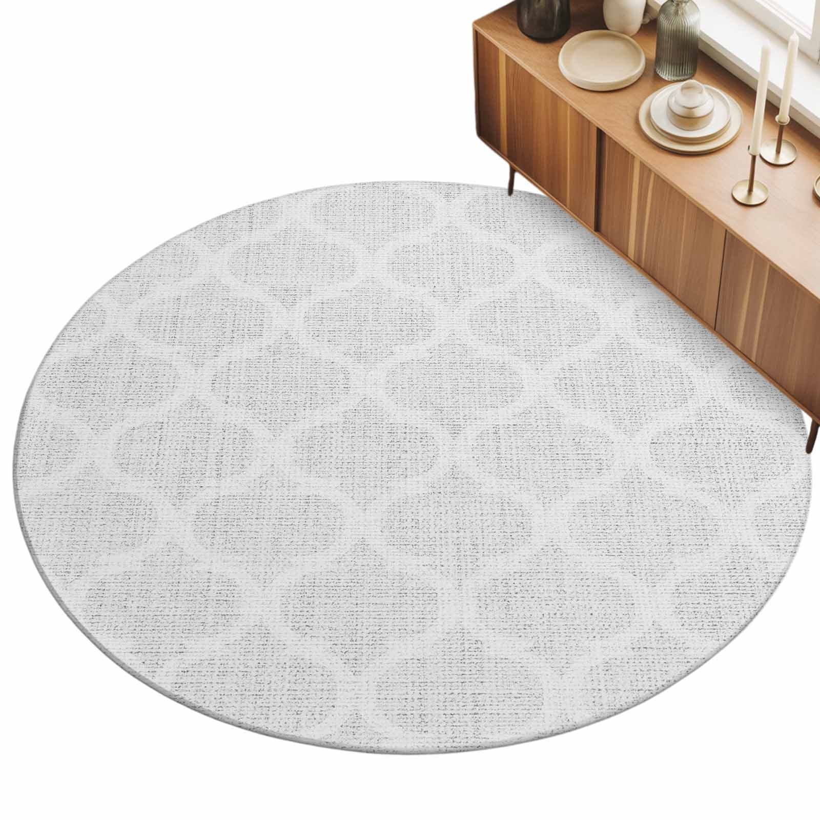 7ft Round Rug White Moroccan Area Rugs for Living Room Bedroom Washable ...
