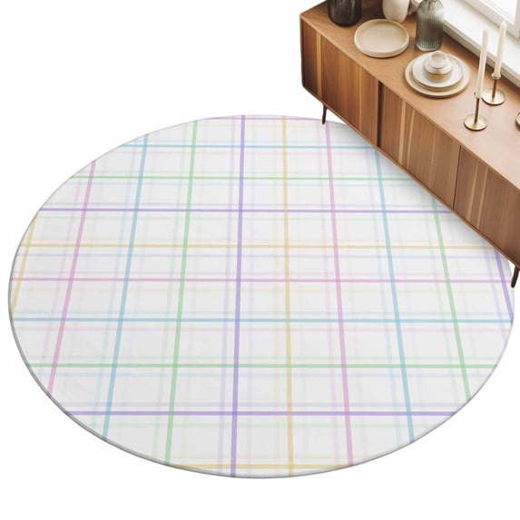 7ft Round Rug White Plaid Grid Area Rugs for Living Room Bedroom ...