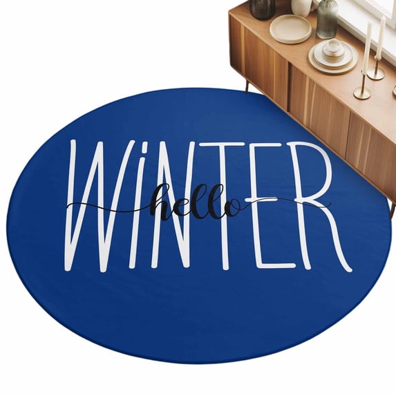 7ft Round Rug Winter Navy Blue Area Rugs for Living Room Bedroom ...