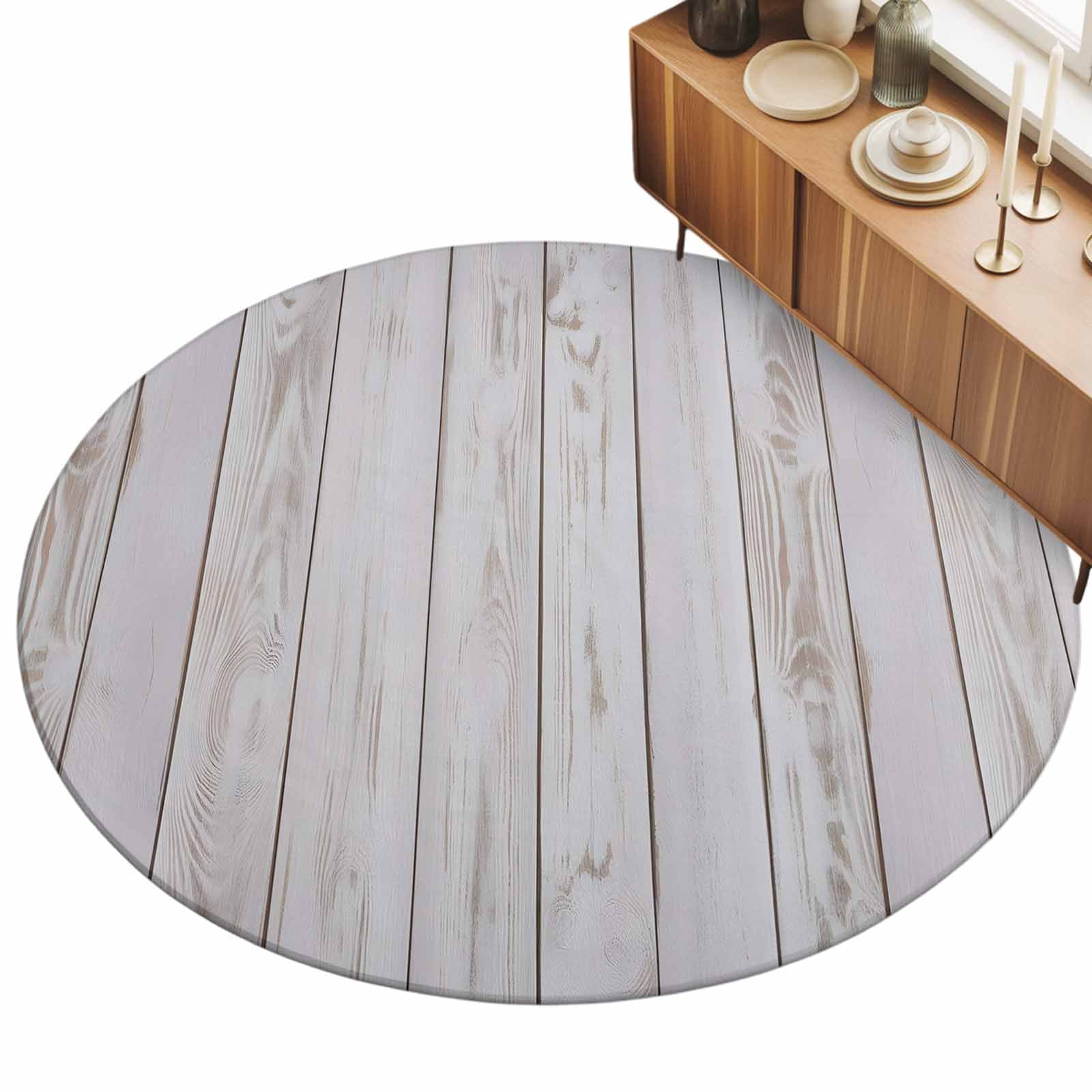7ft Round Rug Wood Grain Rustic Area Rugs for Living Room Bedroom ...