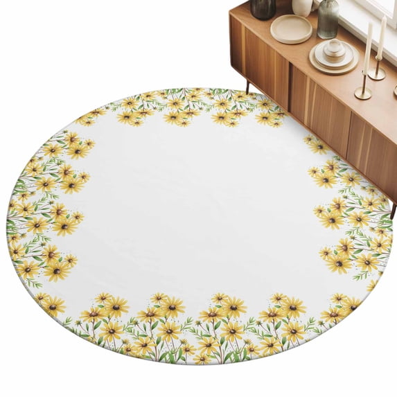 7ft Round Rug Yellow Daisy Area Rugs for Living Room Bedroom Washable ...