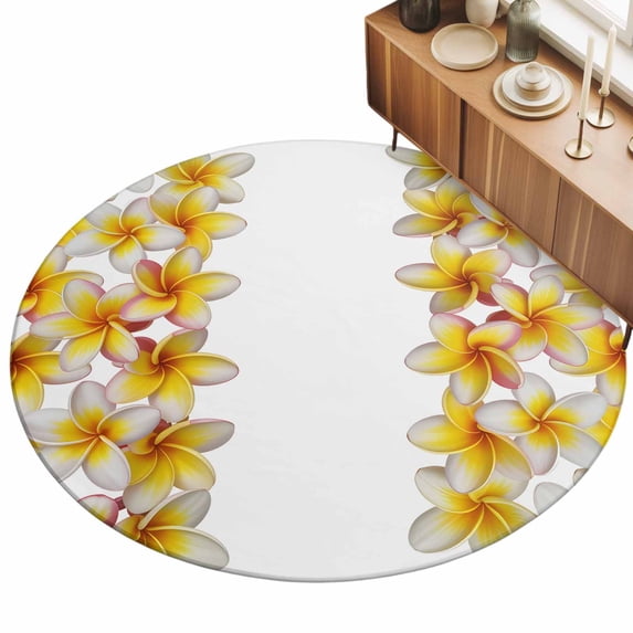 7ft Round Rug Yellow Floral Area Rugs for Living Room Bedroom Washable ...