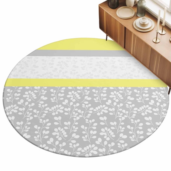 7ft Round Rug Yellow Grey Area Rugs for Living Room Bedroom Washable ...