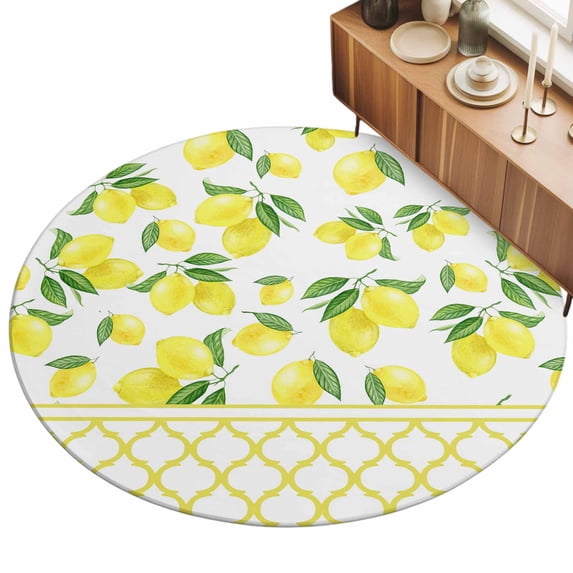 7ft Round Rug Yellow Lemon Area Rugs for Living Room Bedroom Washable ...
