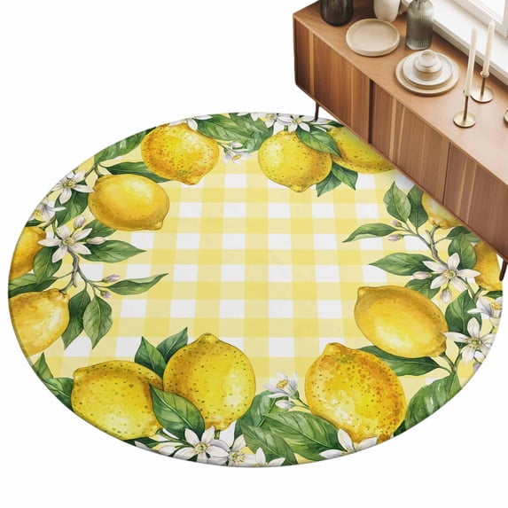 7ft Round Rug Yellow Lemon Area Rugs for Living Room Bedroom Washable ...