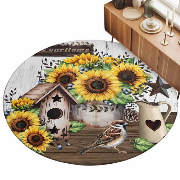 7ft Round Rug Yellow Sunflowers Area Rugs for Living Room Bedroom ...