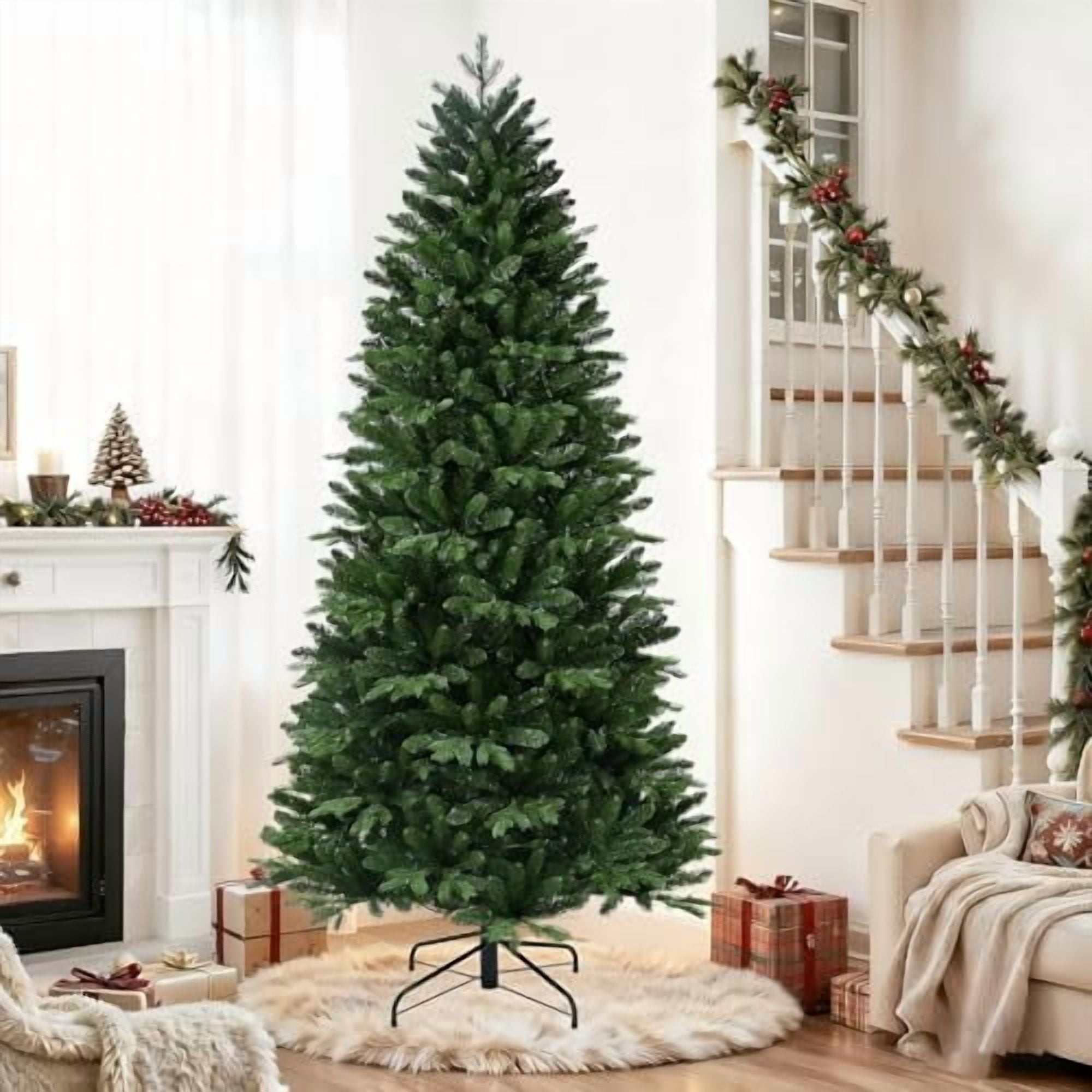 7ft Skinny Christmas Tree for Small Spaces, Unlit Slim Artificial Xmas ...