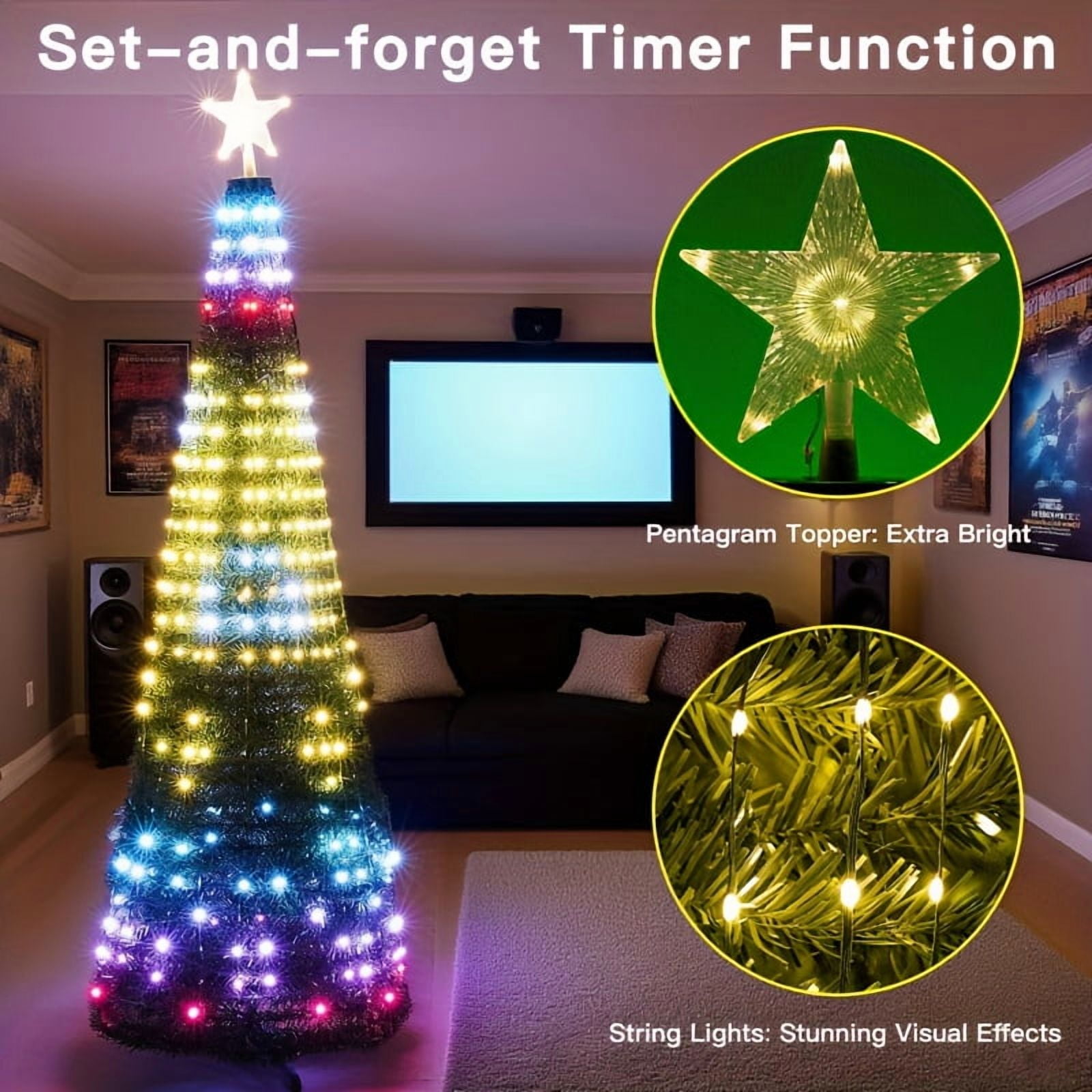 7ft Smart RGB Christmas Cone Tree Light - 400LED Prelit with Artificial ...