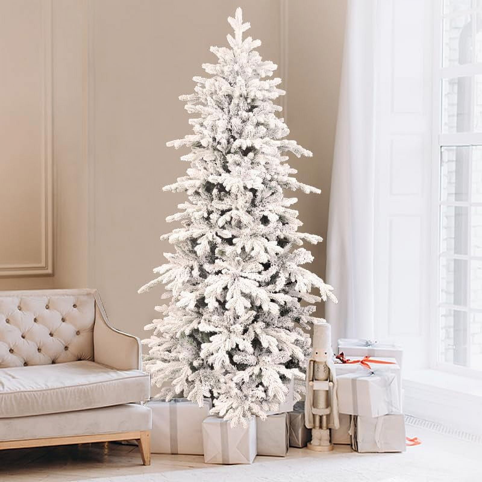 7ft Snow Flocked Christmas Tree, Premium Artificial Holiday Christmas ...