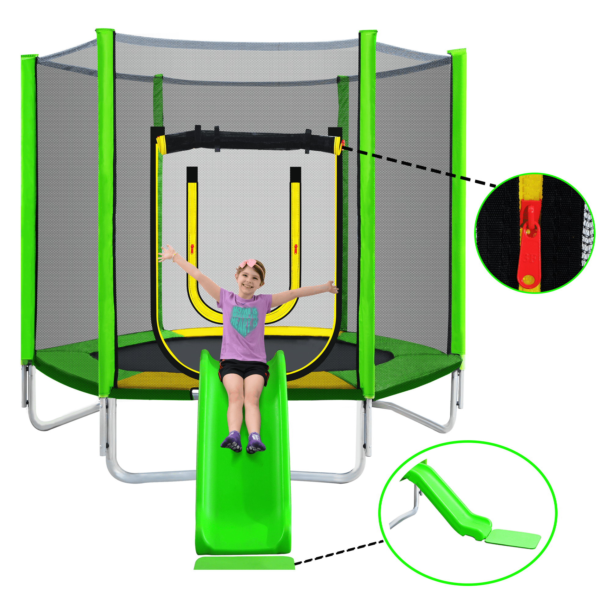 7ft Trampoline for Kids, Trampoline with Safety Enclosure Net, Outdoor ...
