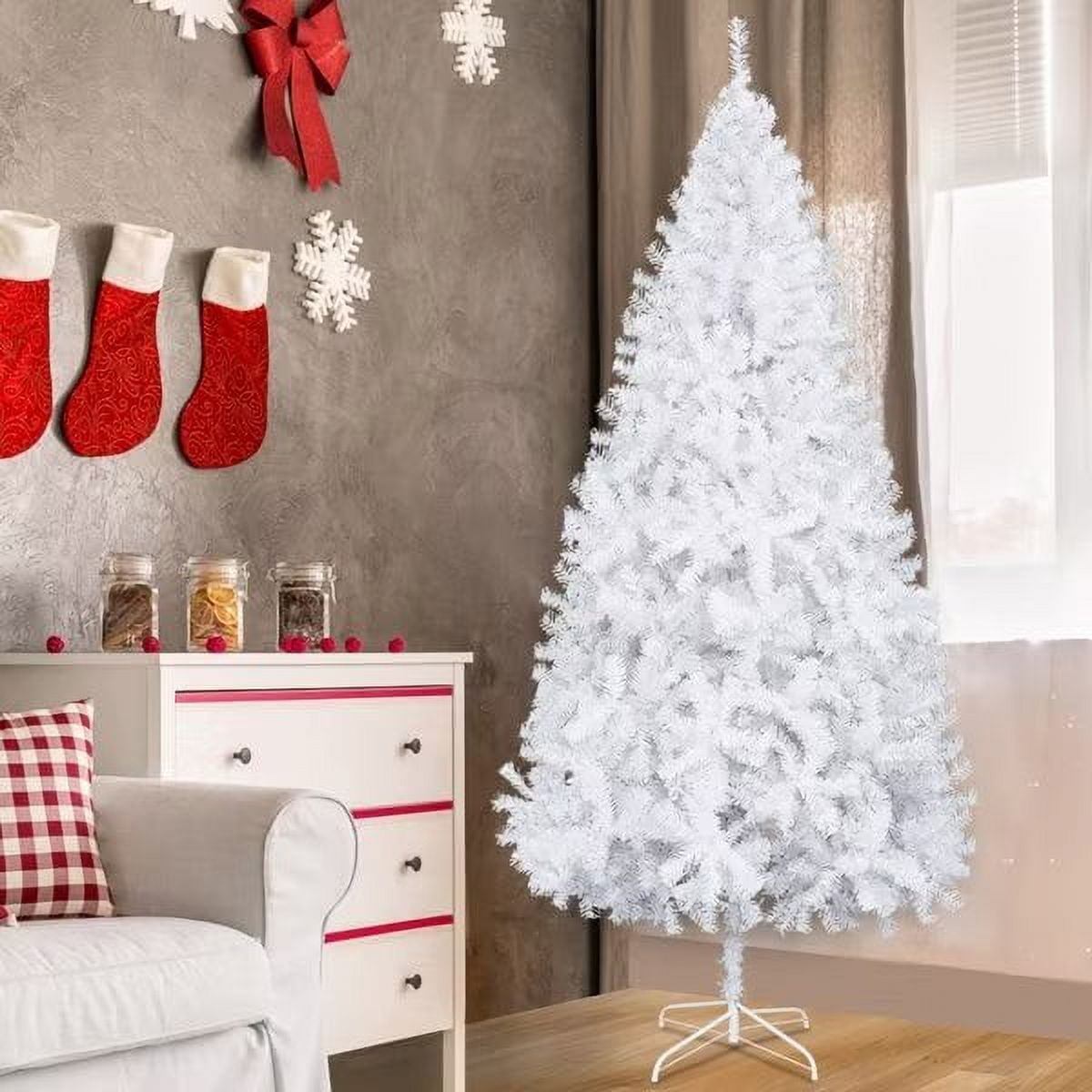 7ft Artificial White Christmas Tree with 950 Branches and Metal Stand ...