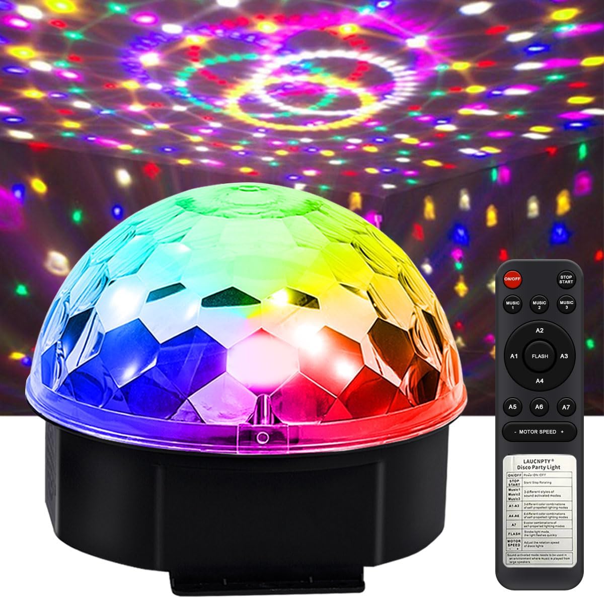[7in Big Size] Disco Ball Party Lights Sound Activated DJ Disco Light ...