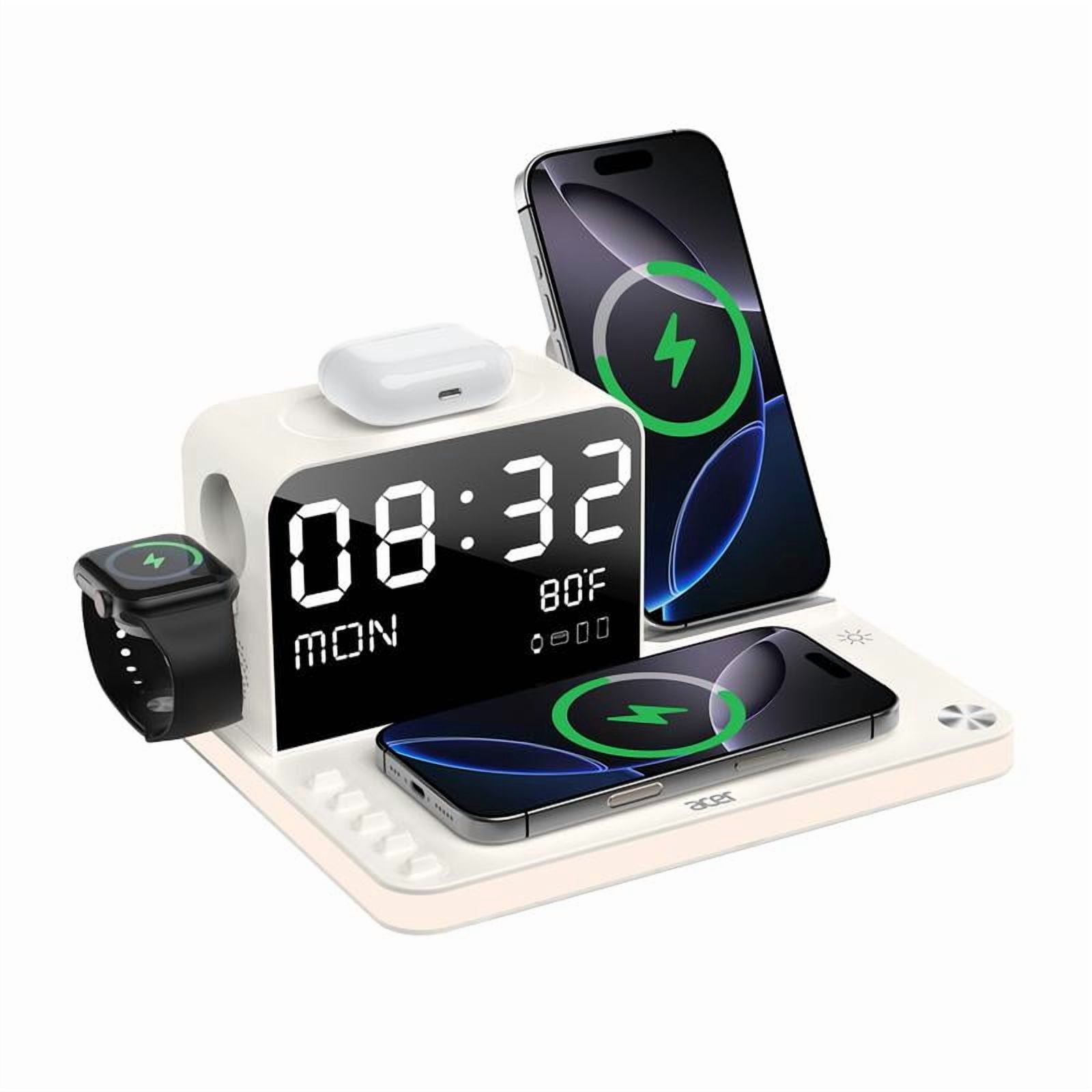 7in1 Wireless Charging Station with LED Night Light, Bluetooth Time ...