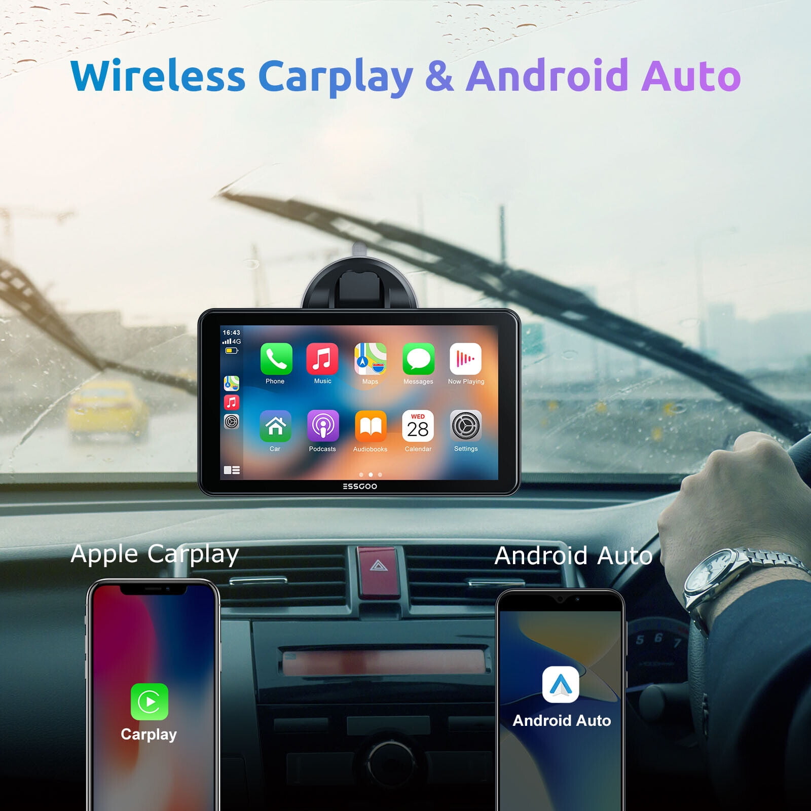 7inch Portable Apple CarPlay Android Auto Wireless Multimedia Player BT ...