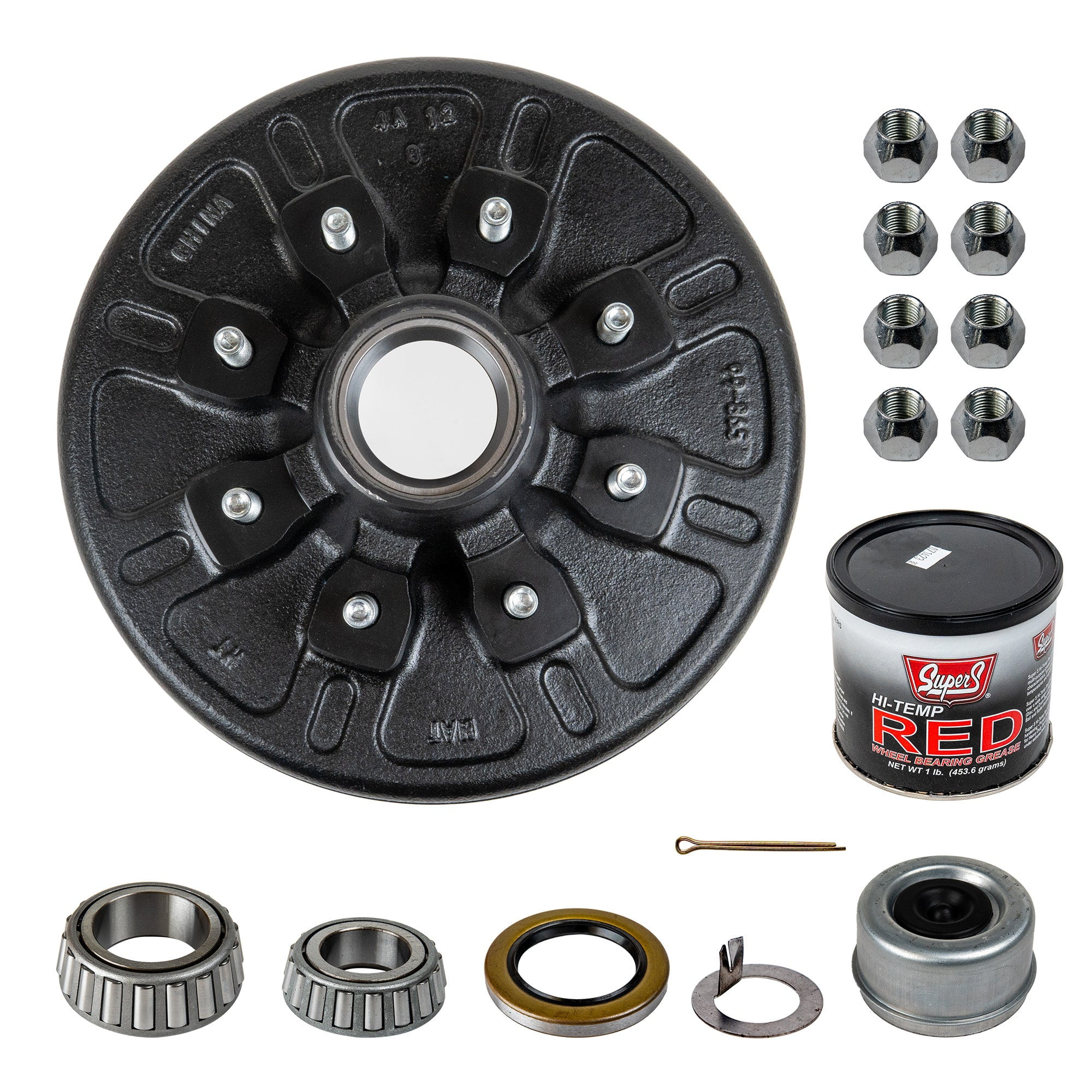 7k Trailer Axle Hub and Drum Assembly with Grease - 8 Lug, 1/2" Stud ...
