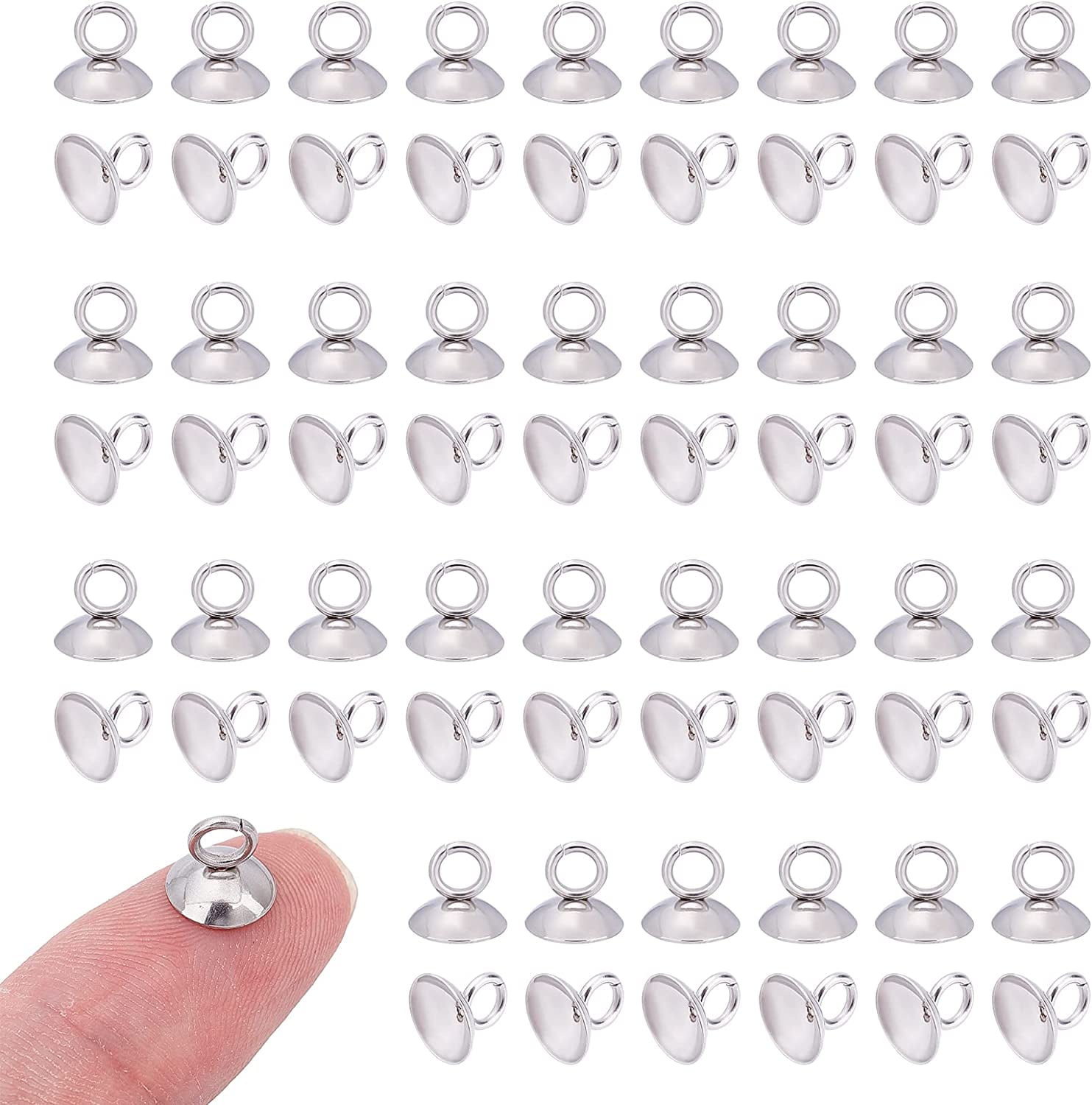 7mm Long 100pcs Bead Cap Pendant Bails 202 Stainless Steel Round Bails ...