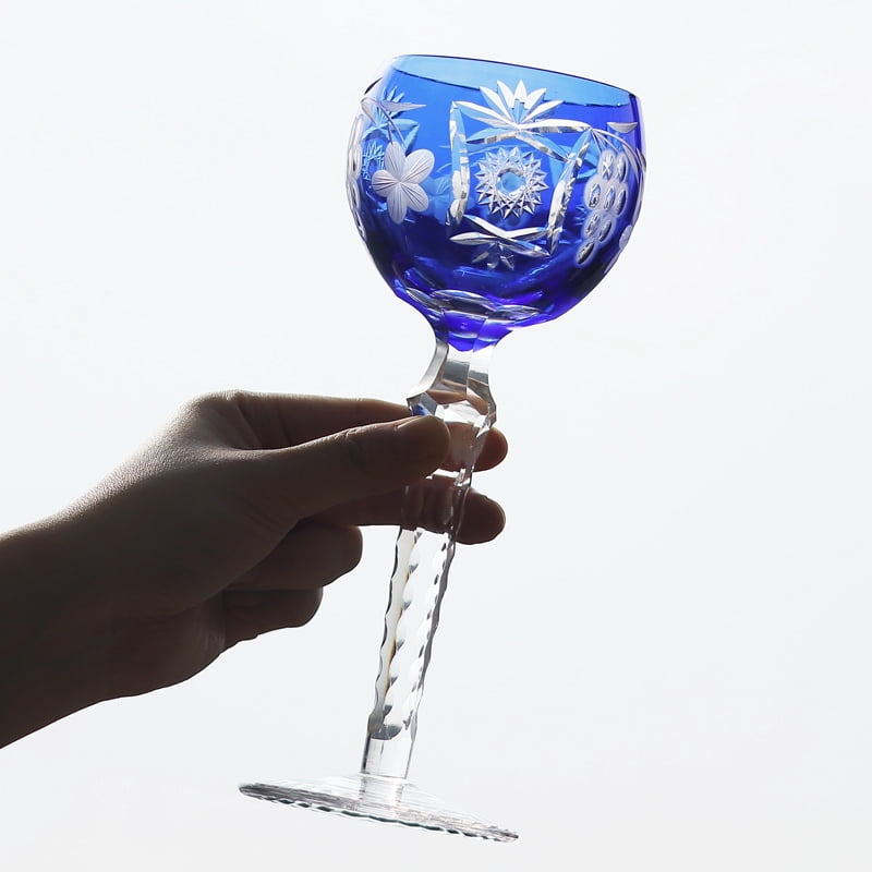 7oz Blue Goblet Hand-Cut New Design Grapevine Pattern for Cold Drinks ...