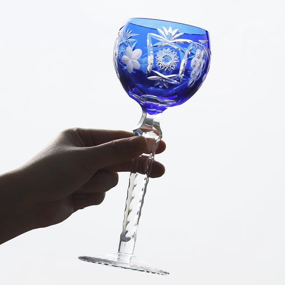7oz Blue Goblet Hand-Cut New Design Grapevine Pattern for Cold Drinks ...
