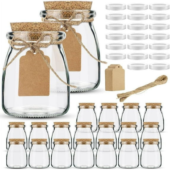 7oz Small Glass Jars with Cork Lids, 20 Pack Yogurt Container with PE ...
