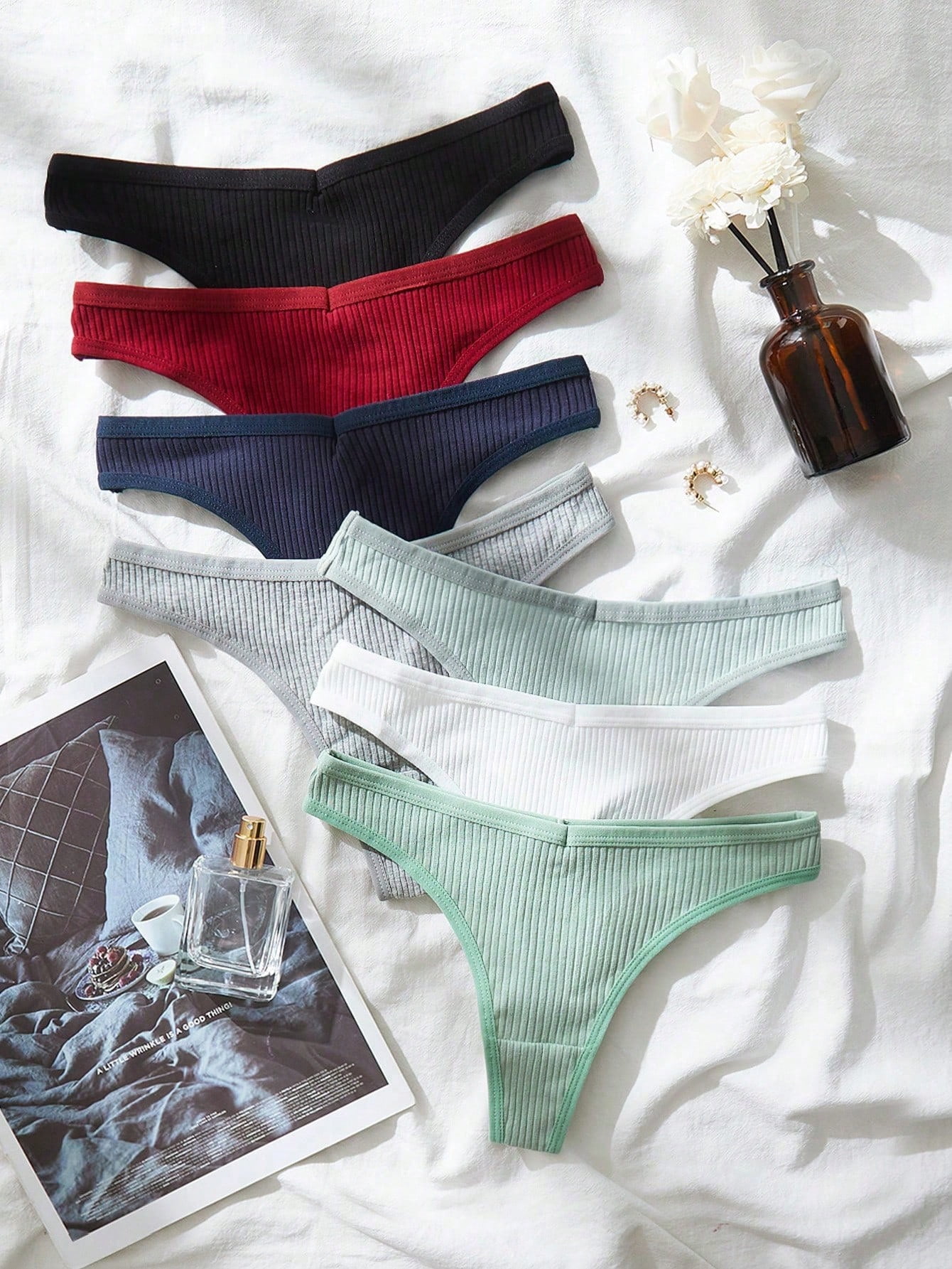 7packs Solid Ribbed Knit Sexy Thongs - Walmart.com