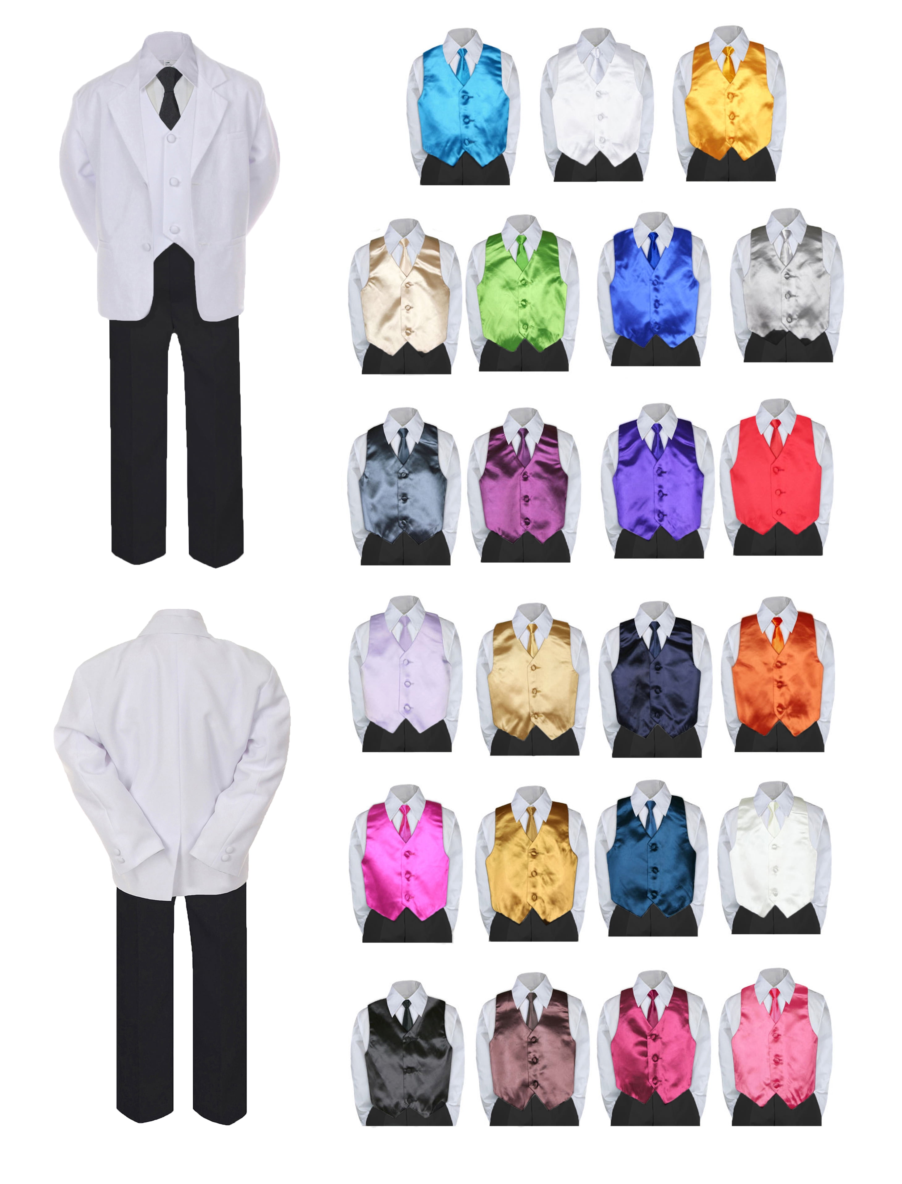 7pc Boy Formal Necktie Black White Suit Set Satin Necktie & Vest Baby ...