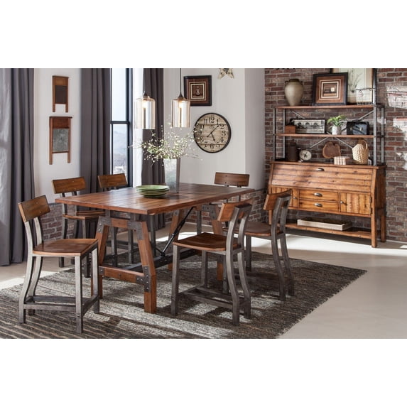 7pc Dining Set Counter Height Table 6 Counter Height Chairs Rustic ...