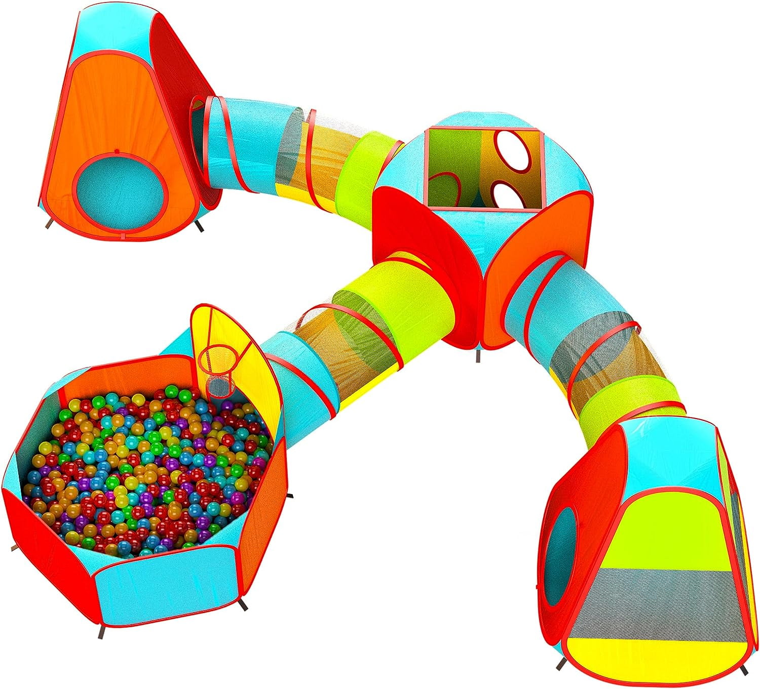 7pc Kids Play Tent with 1 Big Ball Pit for Babies, 3 Play Tunnel for ...