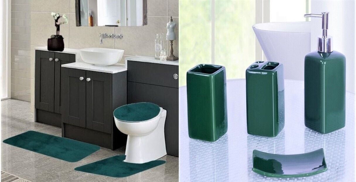 7pc Bath Set: Non-Slip Hunter Green Bathroom Mat Set with Ultra Soft ...