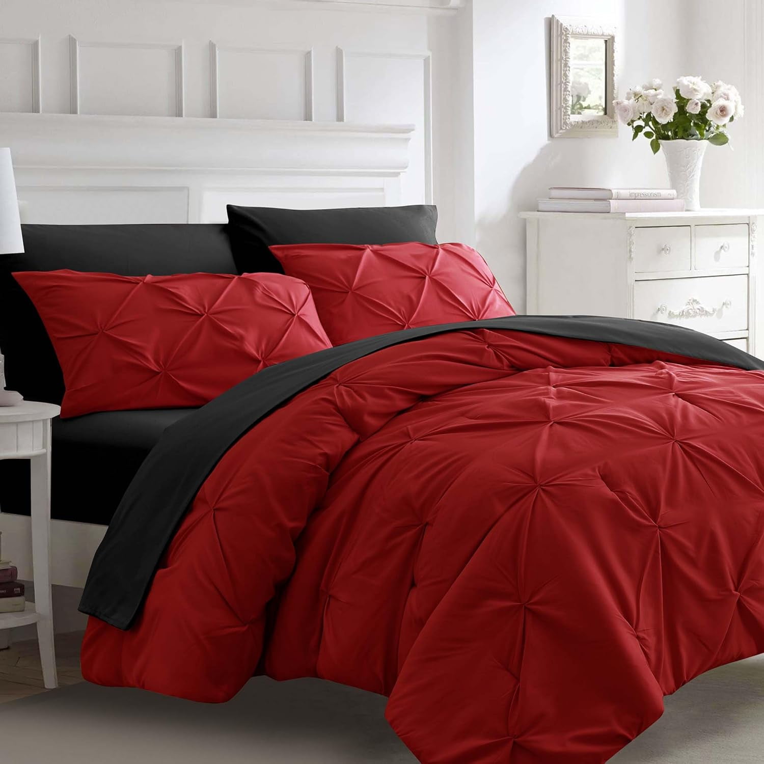 7pc Queen Size Comforter Set with Sheets, Pintuck 7 Piece Bedding ...