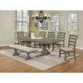 7pc Rustic Gray Brown Wood Dining Set with Beige Linen Bench and Chairs ...