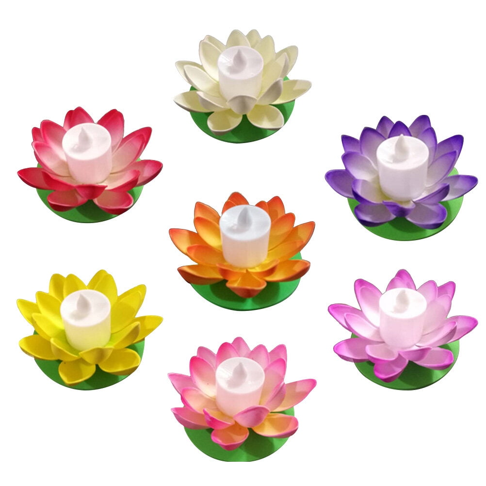 7pcs 11.5cm LED Floating Lotus Lantern Wishing Water Lily Artificial ...