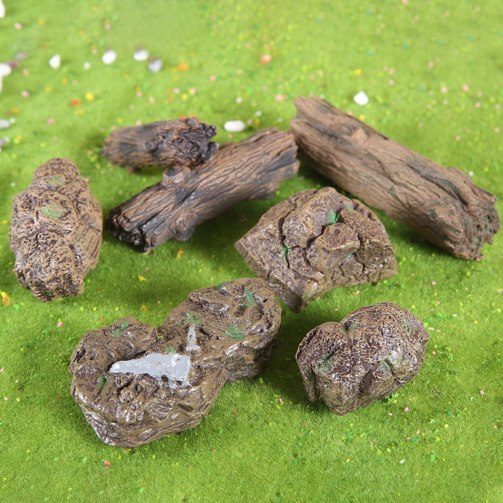 7pcs/1kit Mini Tree Stump Model Artificial Stone Rock Statue DIY Garden ...