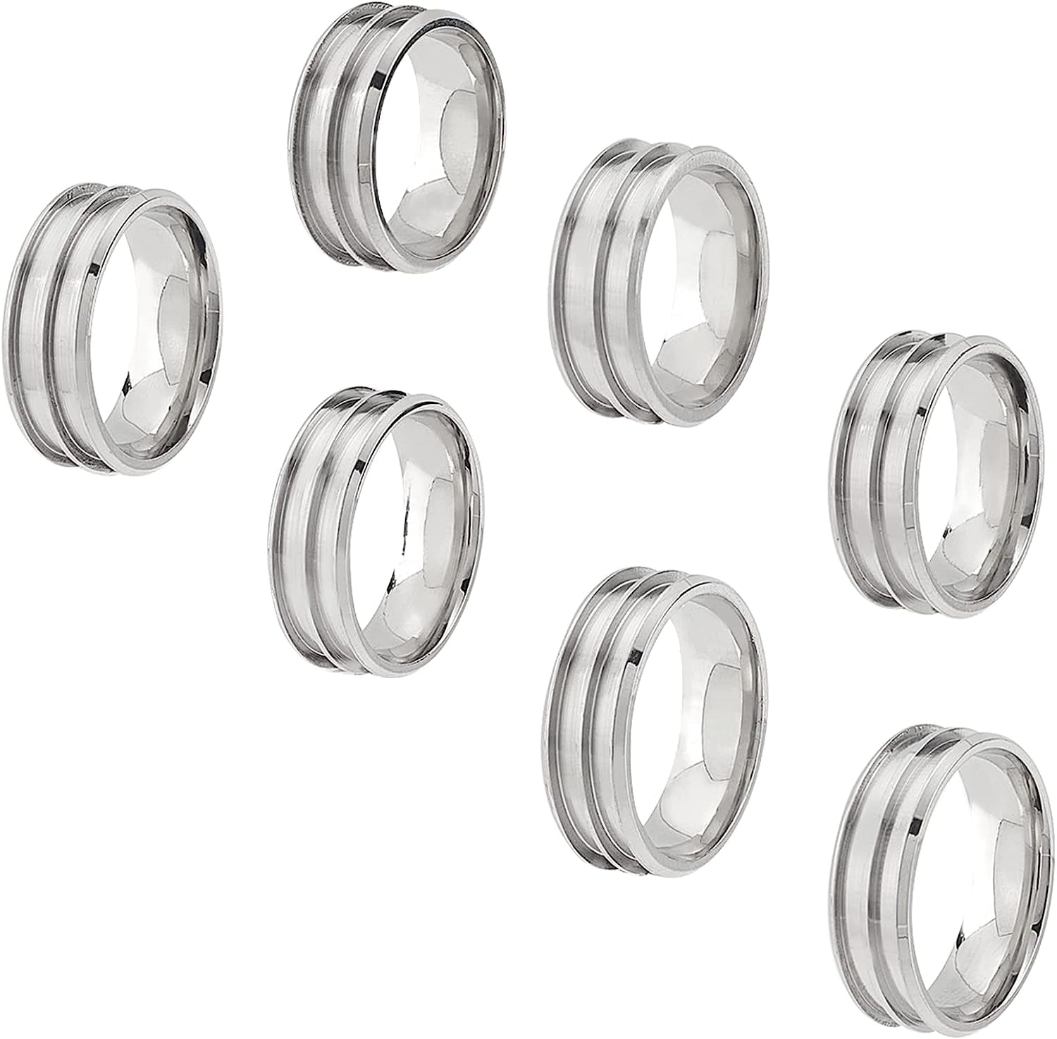 7pcs 7 Sizes Blank Ring Stainless Steel Double Grooved Ring Settings ...