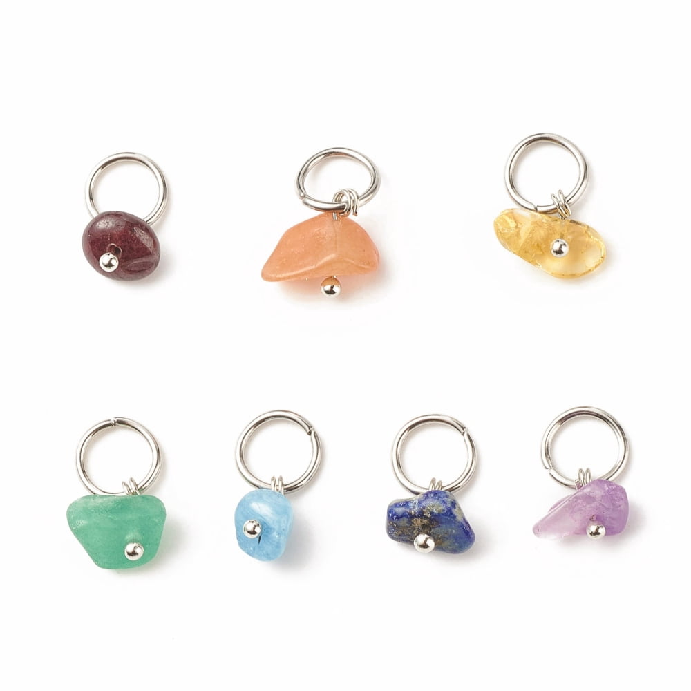 7pcs 7 styles Natural Stone Chip Charms Natural Garnet Red Aventurine ...