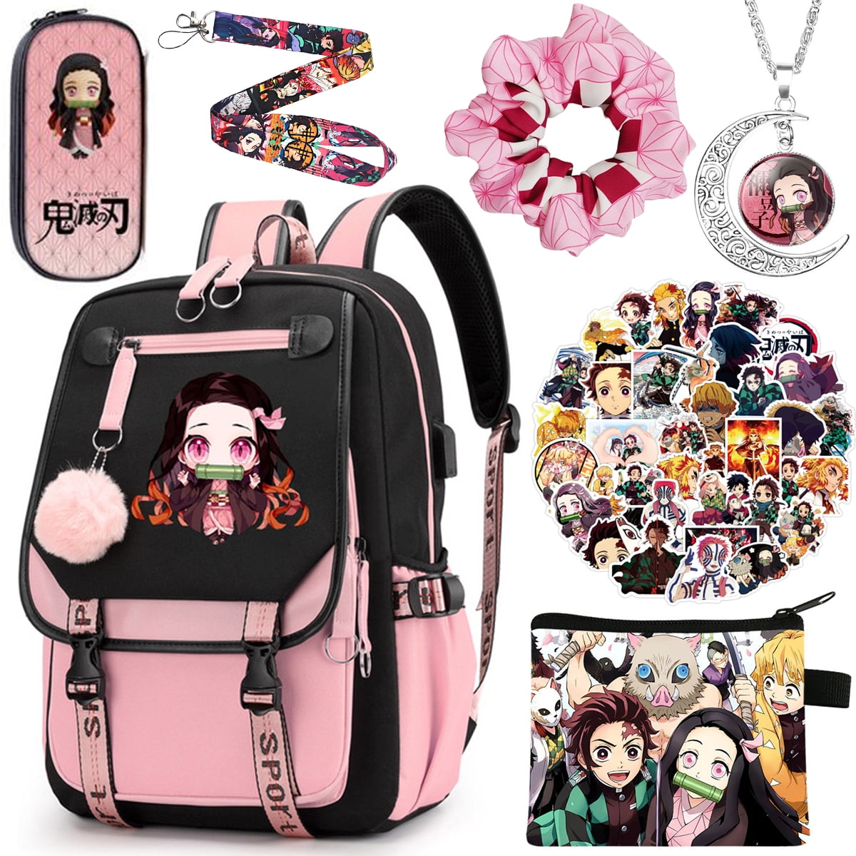 7pcs Anime Demon Slayer Nezuko School Backpack kits - Walmart.com
