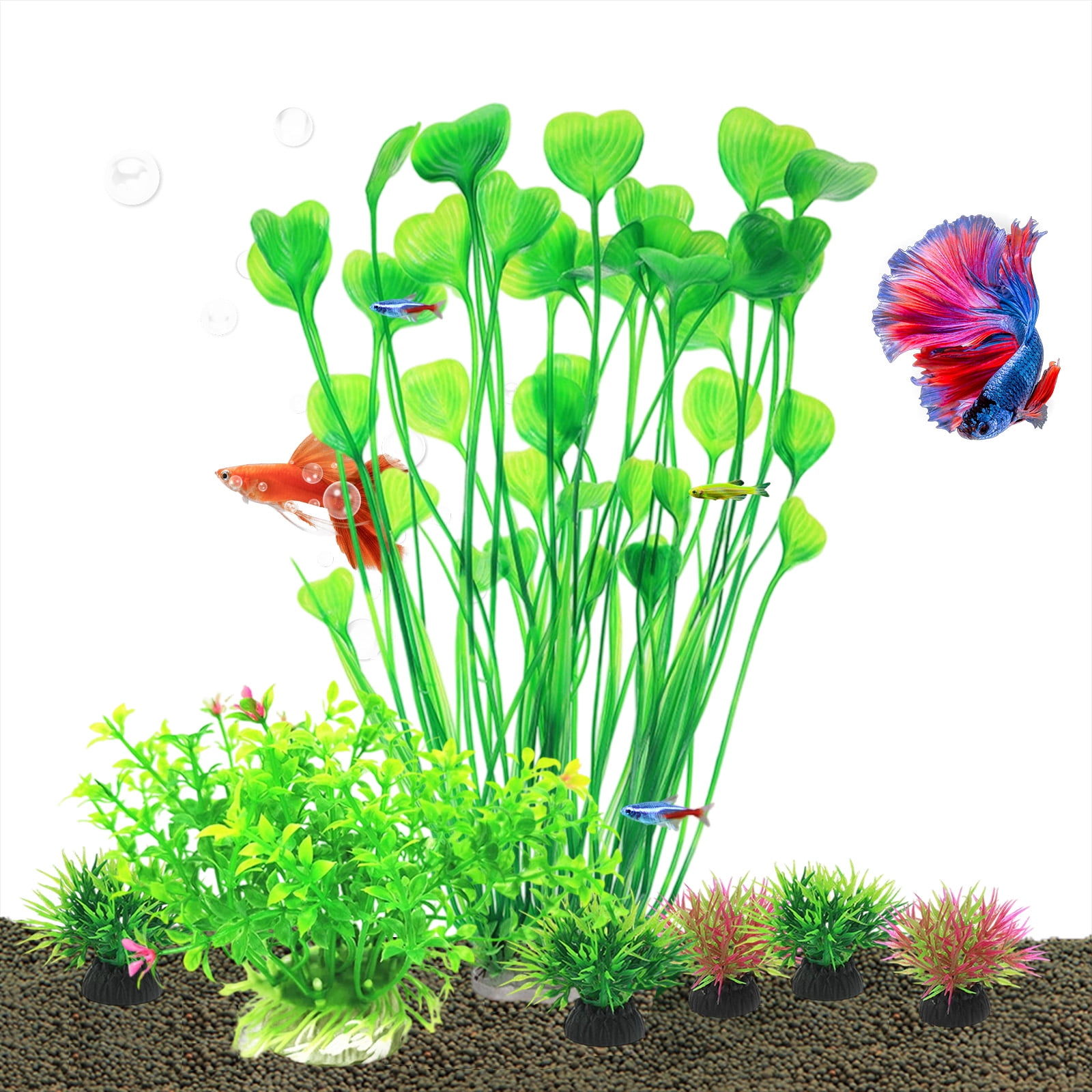 VNEKVA 7pcs Artificial Aquarium Plants, Green Plastic Fish Tank ...