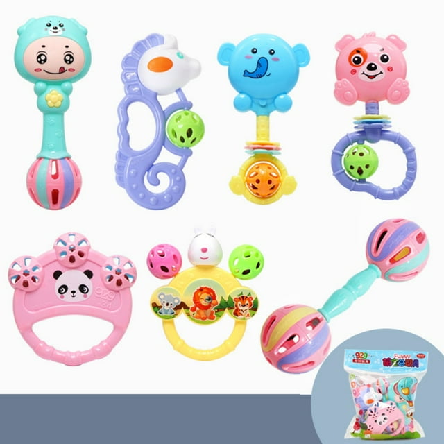 Designice 7pcs Handheld Educational Baby Rattle Toys with Teether ...