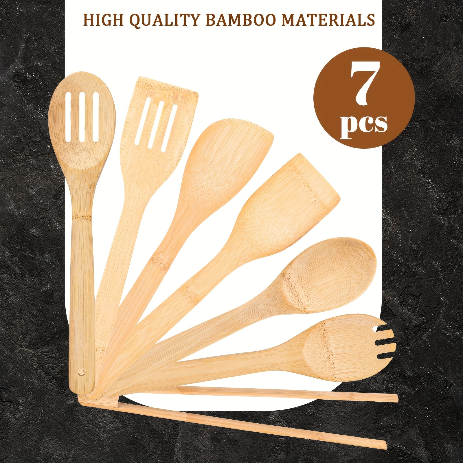 7pcs Bamboo Cooking Utensils, Kitchen Nonstick Bamboo Cooking Utensils ...